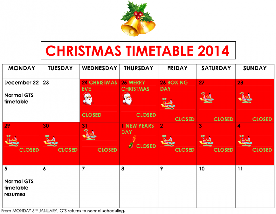 Christmas Timetable | letsgetfit.com.au